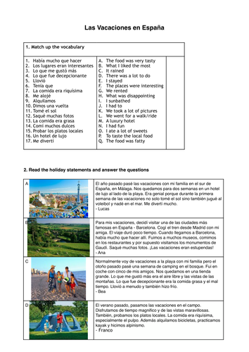 GCSE Y10 Vacaciones en el pasado reading worksheet (past tense) by ...