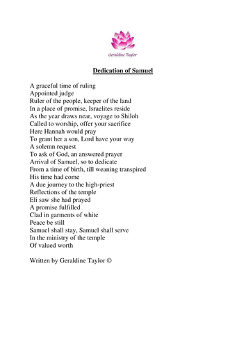 Dedication of Samuel Poem | Teaching Resources
