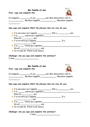 Differentiated writing template - ma famille et moi | Teaching Resources
