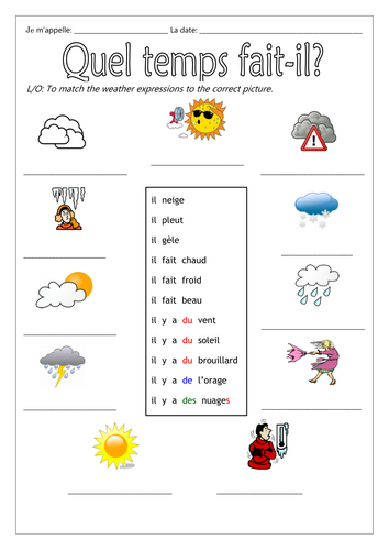 FRENCH - WEATHER - Quel temps fait-il? - Worksheets | Teaching Resources
