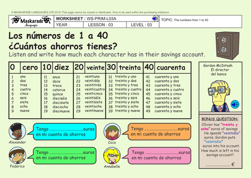 SPANISH - ABOUT YOU: The numbers 0 - 40- / Los números del 0 al 40 ...