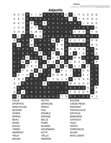 Word search on "Les Adjectifs" | Teaching Resources