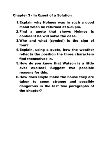 Sign of Four Chapter 3 Comprehension Questions | Teaching Resources