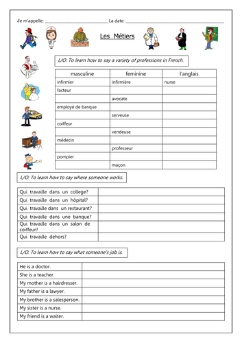 FRENCH - Jobs - Les Métiers - Worksheets | Teaching Resources