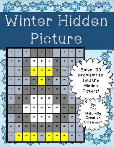 Winter Hundred Chart Hidden Picture | Teaching Resources