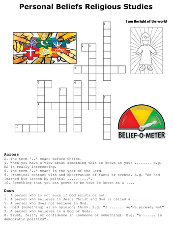 Personal Beliefs Religious Studies Crossword | Teaching Resources