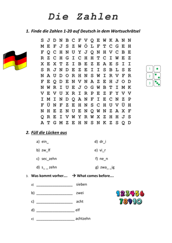 Die Zahlen (German numbers) worksheet | Teaching Resources Die Zahlen (German numbers) worksheet | Teaching Resources