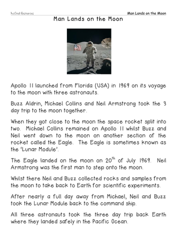 Man Lands on the Moon Comprehension | Teaching Resources