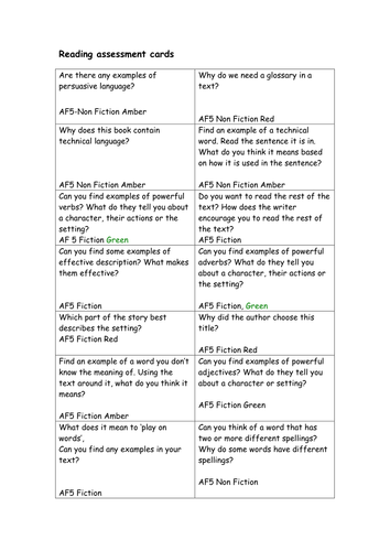 Reading assessment cards | Teaching Resources Reading assessment cards | Teaching Resources
