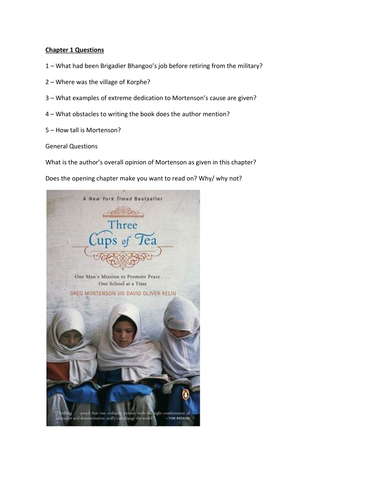 THREE CUPS OF TEA CHAPTER QUESTIONS | Teaching Resources