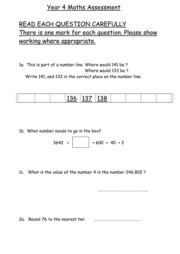 Year 4 Maths Baseline assessment | Teaching Resources