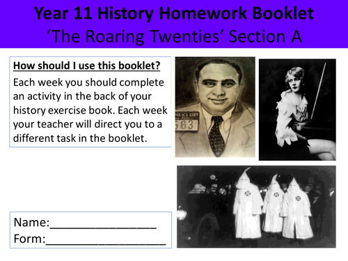 Homework Booklet - 1920s USA | Teaching Resources