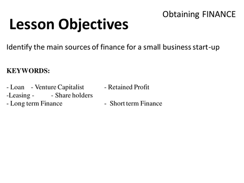 GCSE Edexcel Unit 1.3 Obtaining Finance by cat_girl_1984 - Teaching ...