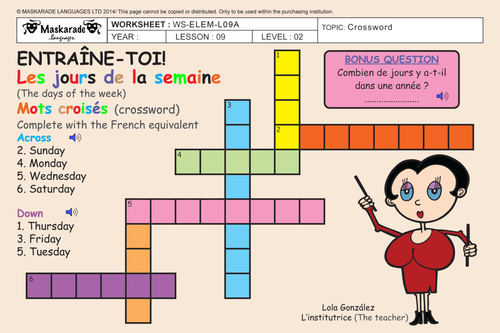 FRENCH - 3RD/4TH GRADES - AT SCHOOL: The days of the week/ Weather ...