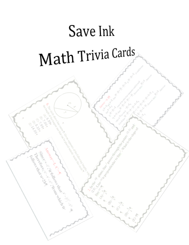 Save Ink Math Flash Cards-Algebra/Geometry | Teaching Resources