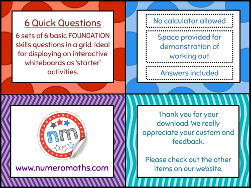6 x 6 Quick Questions – Foundation | Teaching Resources