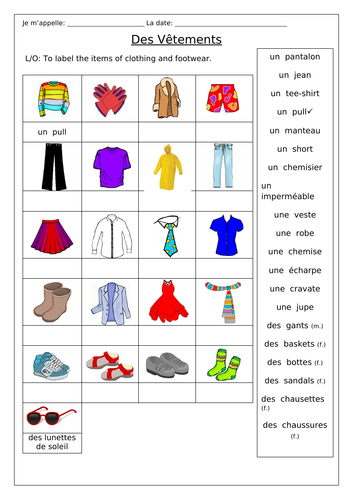 FRENCH - CLOTHES - Des Vêtements Worksheets | Teaching Resources