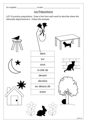 An introduction to FRENCH PREPOSITIONS - worksheets | Teaching Resources