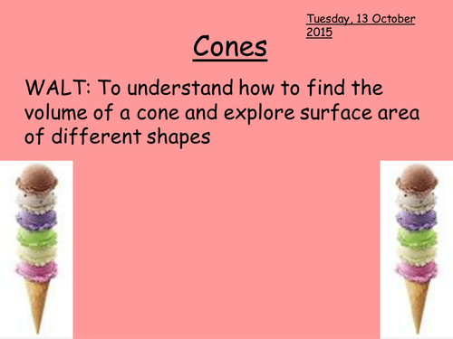 Volume and Surface Area of a cone | Teaching Resources