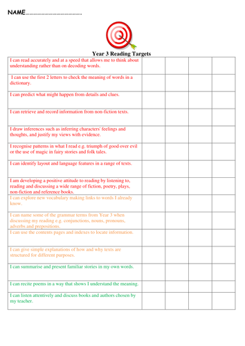 NEW CURRICULUM 2014 READING TARGETS | Teaching Resources