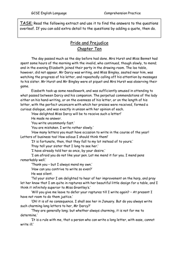 Pride and Prejudice Comprehension Practice | Teaching Resources