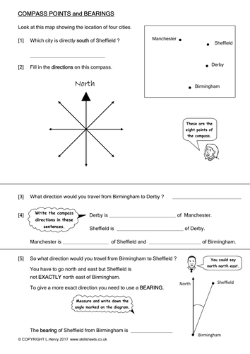 Bearings and Map Scales - 9 worksheets by Skillsheets | Teaching Resources