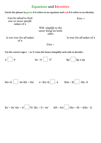 Equation or Identity? by deekirsty - Teaching Resources - TES