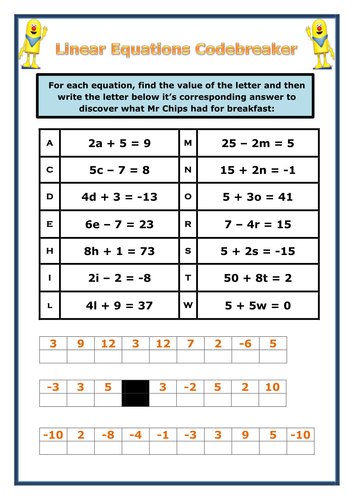 Two Step Linear Equations Code Breaker by prof689 - Teaching Resources ... Two Step Linear Equations Code Breaker by prof689 - Teaching Resources ...