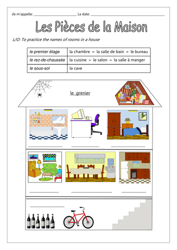 FRENCH - Rooms in a House - Les Pièces de la Maison - Worksheets ...