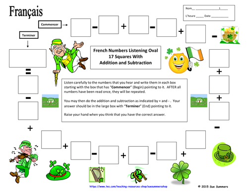 French Numbers and Math Listening Activity St. Patrick's Day Theme ...