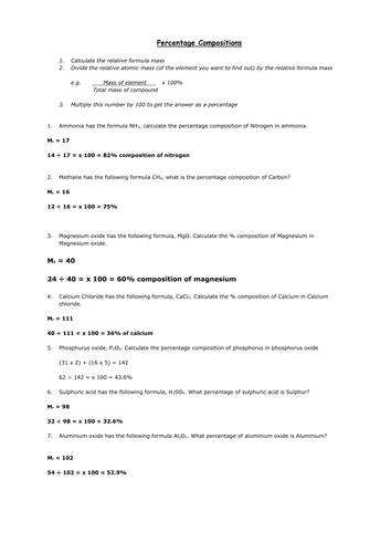 Percentage composition and Empirical Formula | Teaching Resources