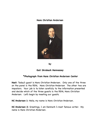 Hans Christian Andersen(A Reader's Theater Script) | Teaching Resources