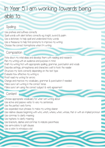 Year 5 writing targets by LBaggley - Teaching Resources - TES