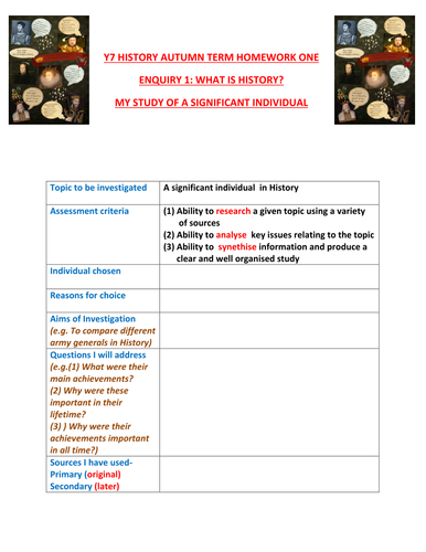 History Project Planning sheet | Teaching Resources