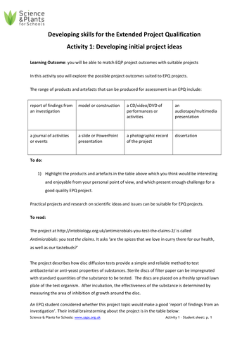 Developing skills for the Extended Project Qualification and other ...