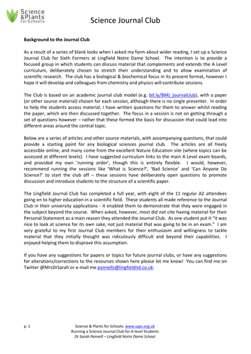 How to run a science journal club for A-level students | Teaching Resources