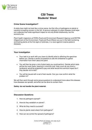 CSI Trees - investigating plant pathogens | Teaching Resources