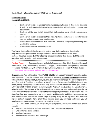 Daily Routine Project for Spanish II | Teaching Resources