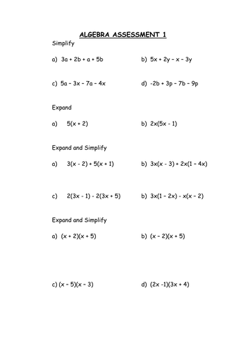 Simplifying Algebra Assessment | Teaching Resources