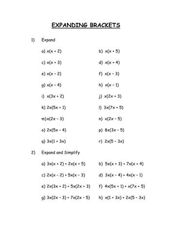 Expanding Single Brackets with x squared Homework | Teaching Resources Expanding Single Brackets with x squared Homework | Teaching Resources