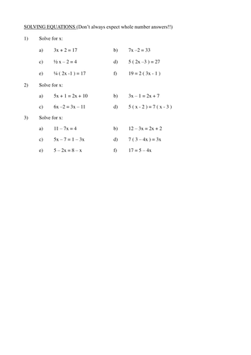 Solving Equations Homework | Teaching Resources