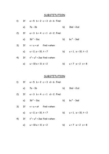 Substitution into Formula with Positive Numbers Homework | Teaching ...