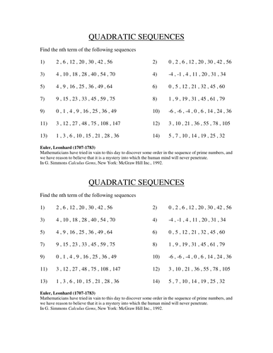 Nth Term of complex Quadratic Sequences Homework | Teaching Resources Nth Term of complex Quadratic Sequences Homework | Teaching Resources