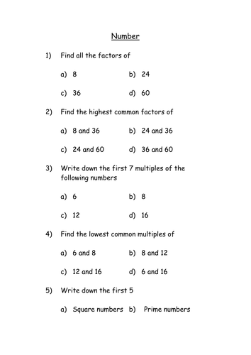 Factors, Multiples, HCF, LCM, Primes and Squares Homework | Teaching ... Factors, Multiples, HCF, LCM, Primes and Squares Homework | Teaching ...