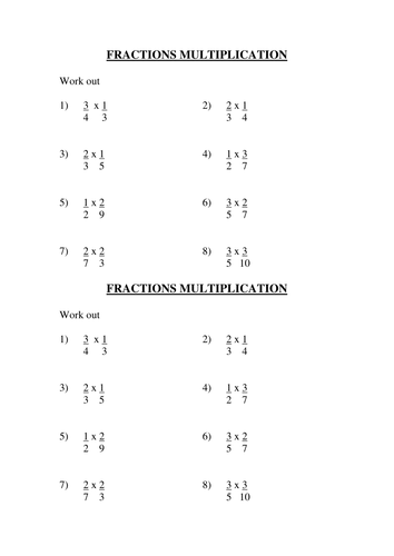 Basic Fraction Multiplication Homework | Teaching Resources