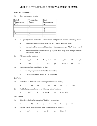 Large Selection of Grade B/C GCSE Revision Homework Questions ...