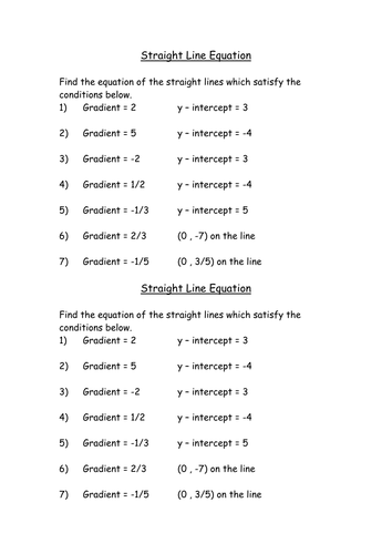 Y = MX + C Homework | Teaching Resources