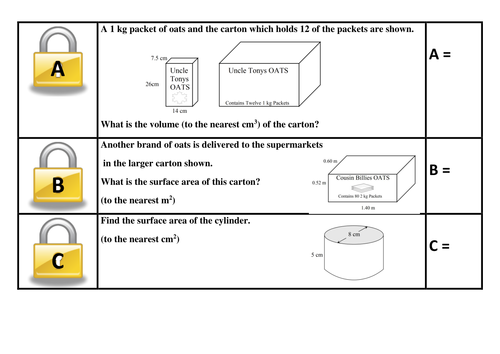 Lock problem - Hard Surface Area and Volume | Teaching Resources