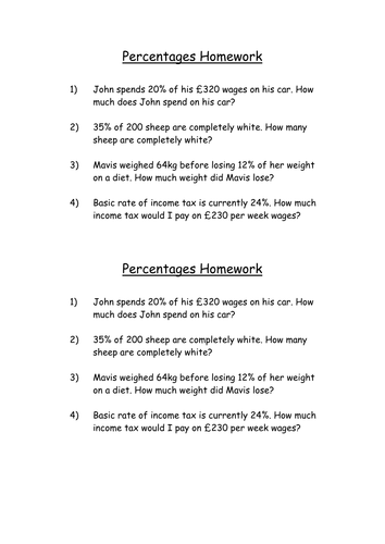 Basic Percentage Change Homework | Teaching Resources