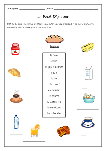 FRENCH - Breakfast - Le Petit Déjeuner - Worksheets | Teaching Resources